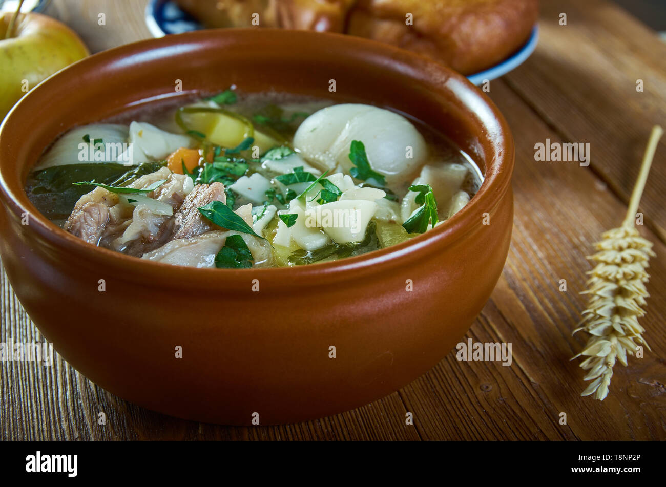 Tokmach noodles soup, Tatar national cuisine, Traditional assorted Asia ...