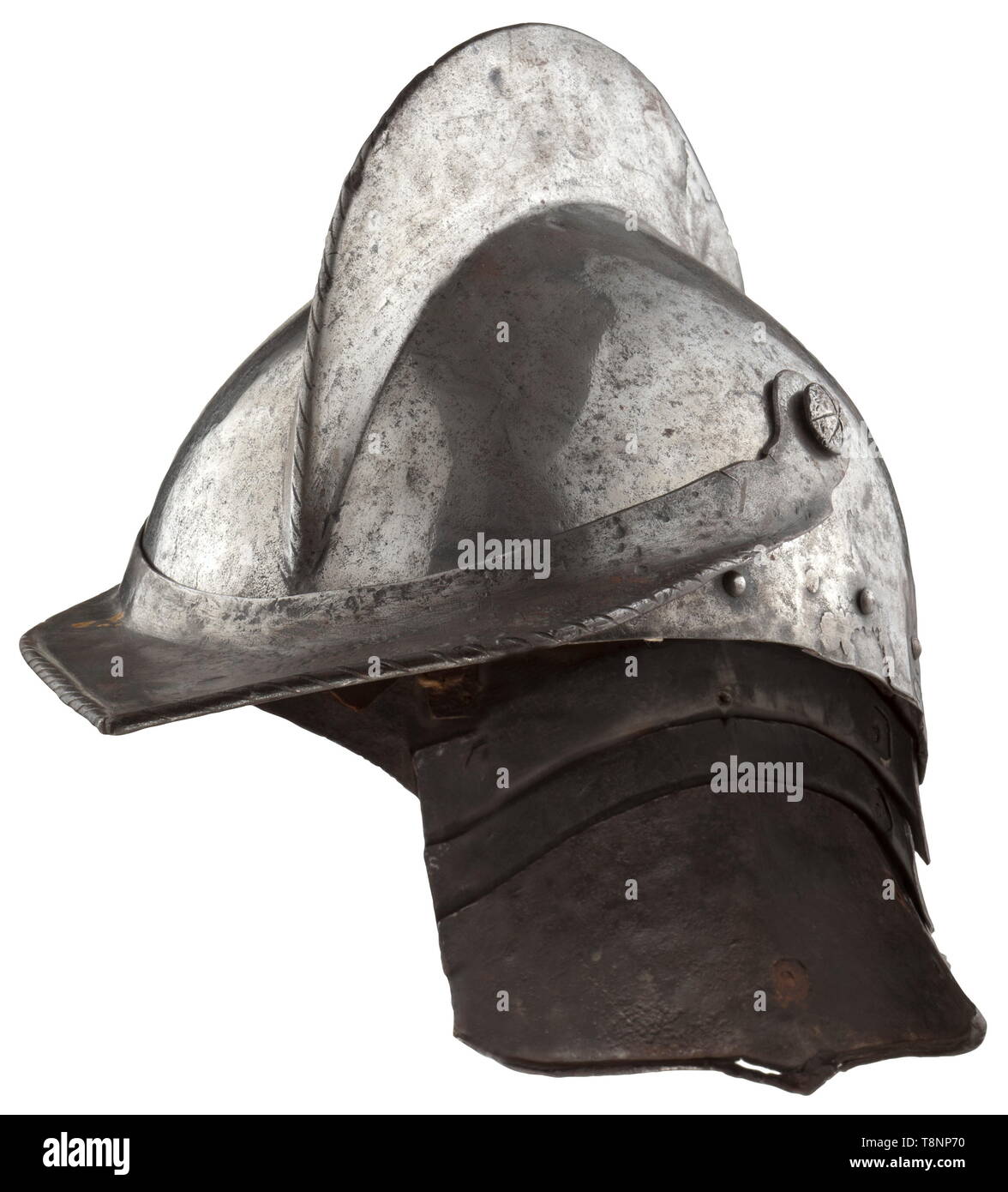 A burgonet, Nuremberg, circa 1610 One-piece skull with tall, roped comb ...