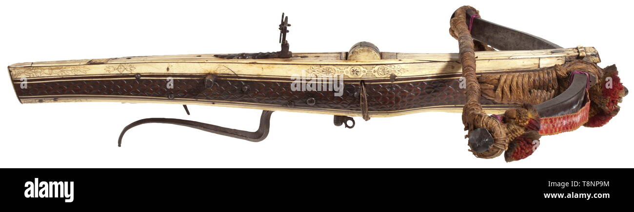 A German hunting crossbow, 17th century Heavy iron prod with a woven ...