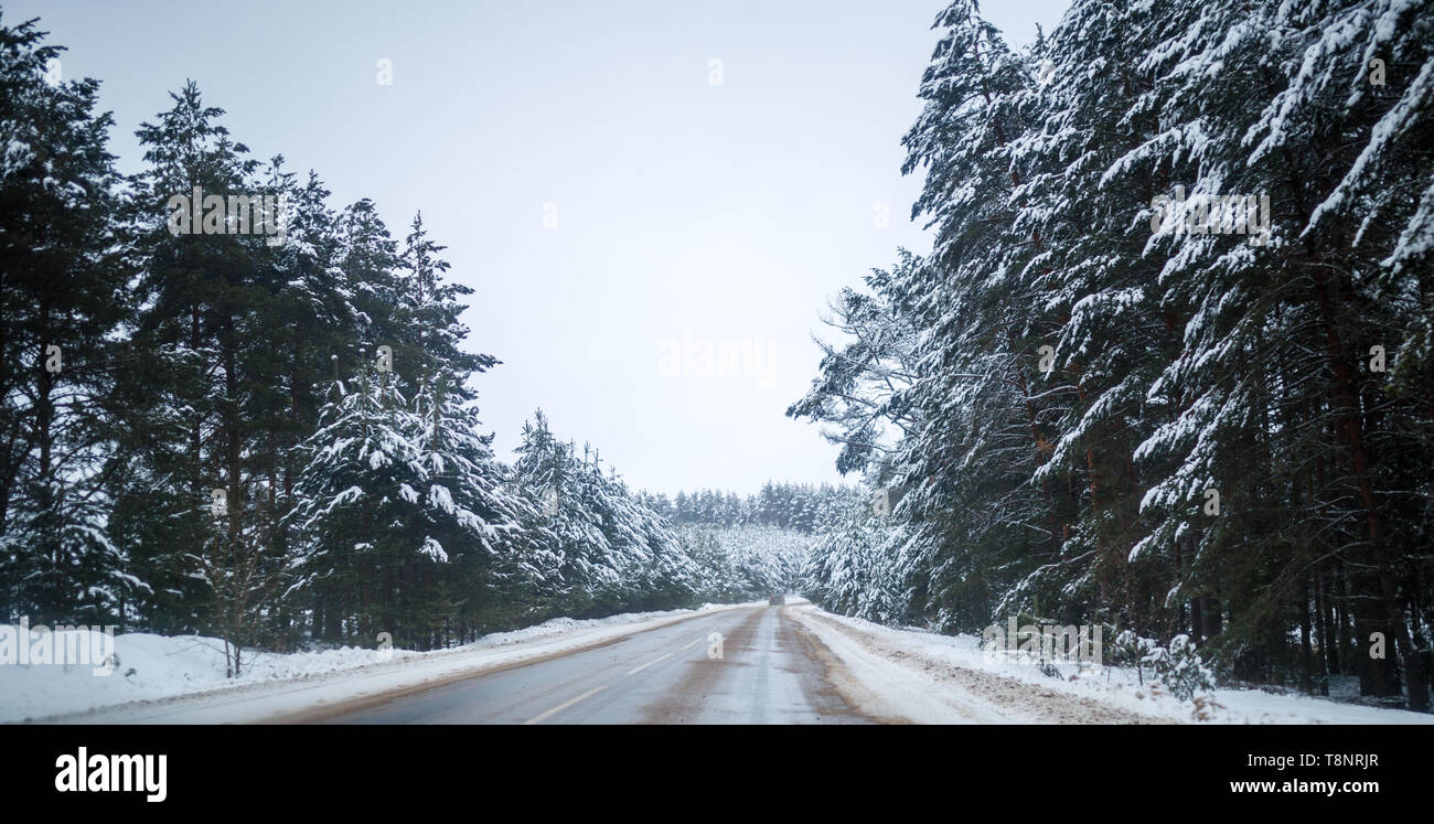 Photo of winter road with trees in snow Stock Photo - Alamy