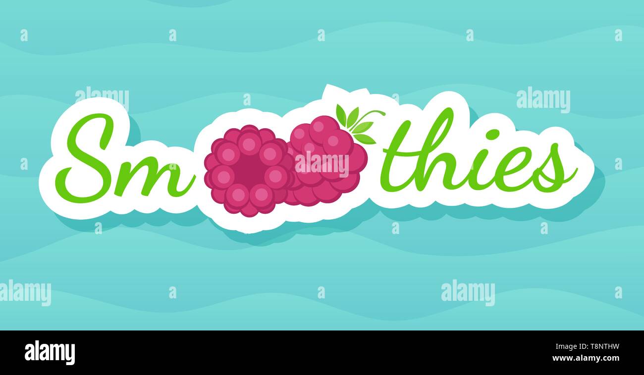 Red raspberry smoothie drink label logo vector illustration. Fresh ...