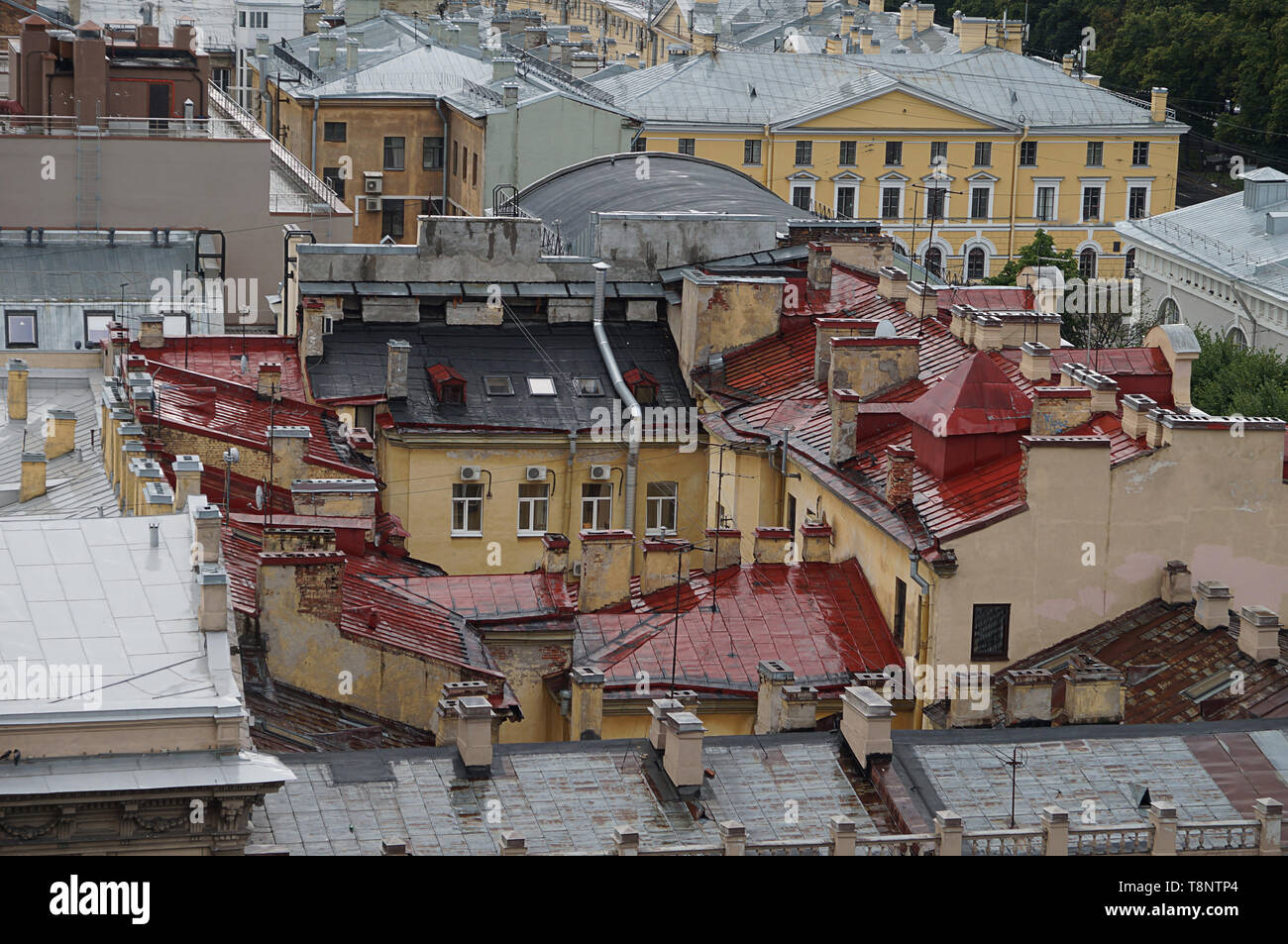 View through the window of rainy weather over the city, a lot of ...