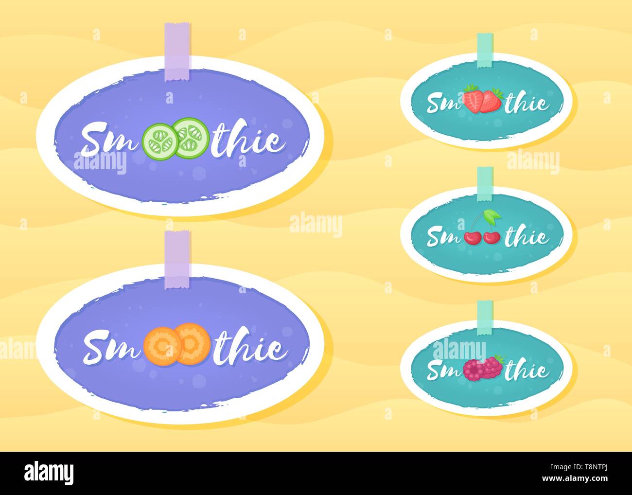 Fruit and berry smoothie drink label set vector illustration. Tasty ...