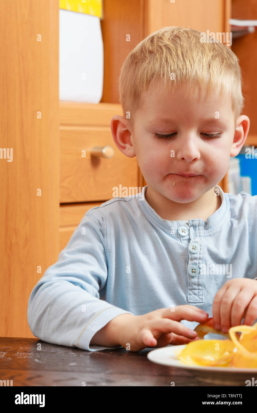 Morning routine in family, healthy diet for children concept. Little ...