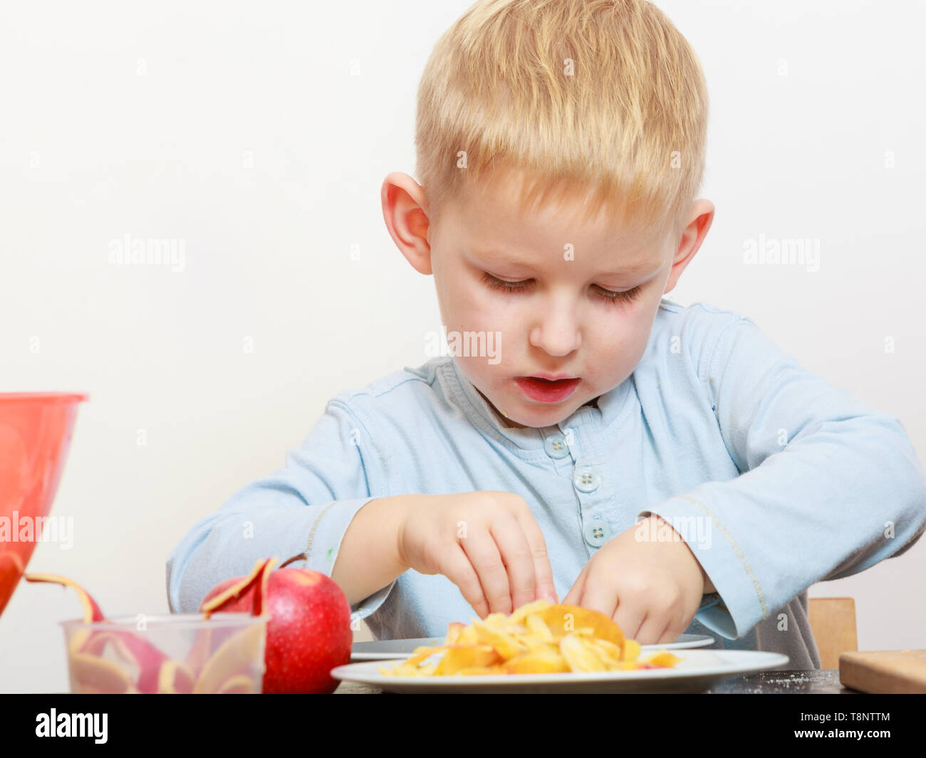 Morning routine in family, healthy diet for children concept. Little ...