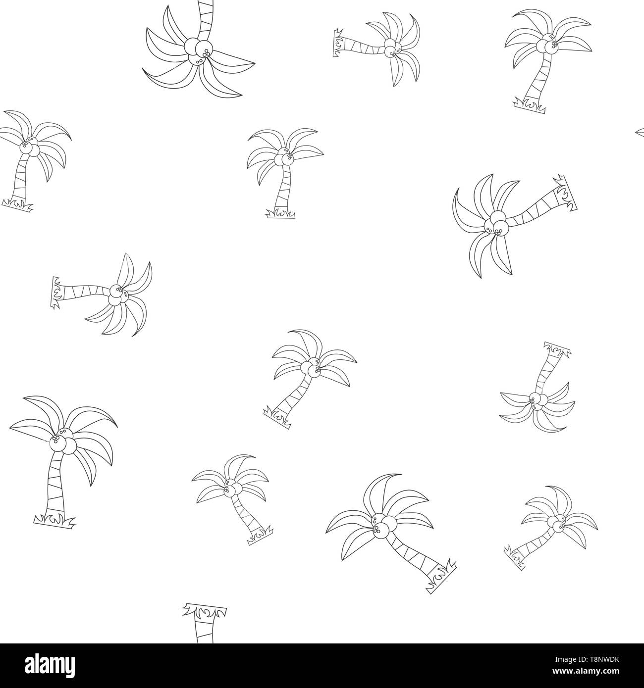 Seamless pattern of contour of palm tree with coconut. Isolated on ...