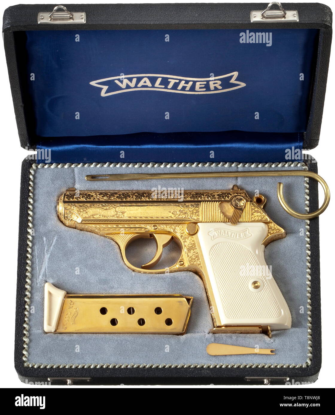 A Walther PPK, factory-engraved, gilded Cal. 7.65 mm, no. 154568 ...