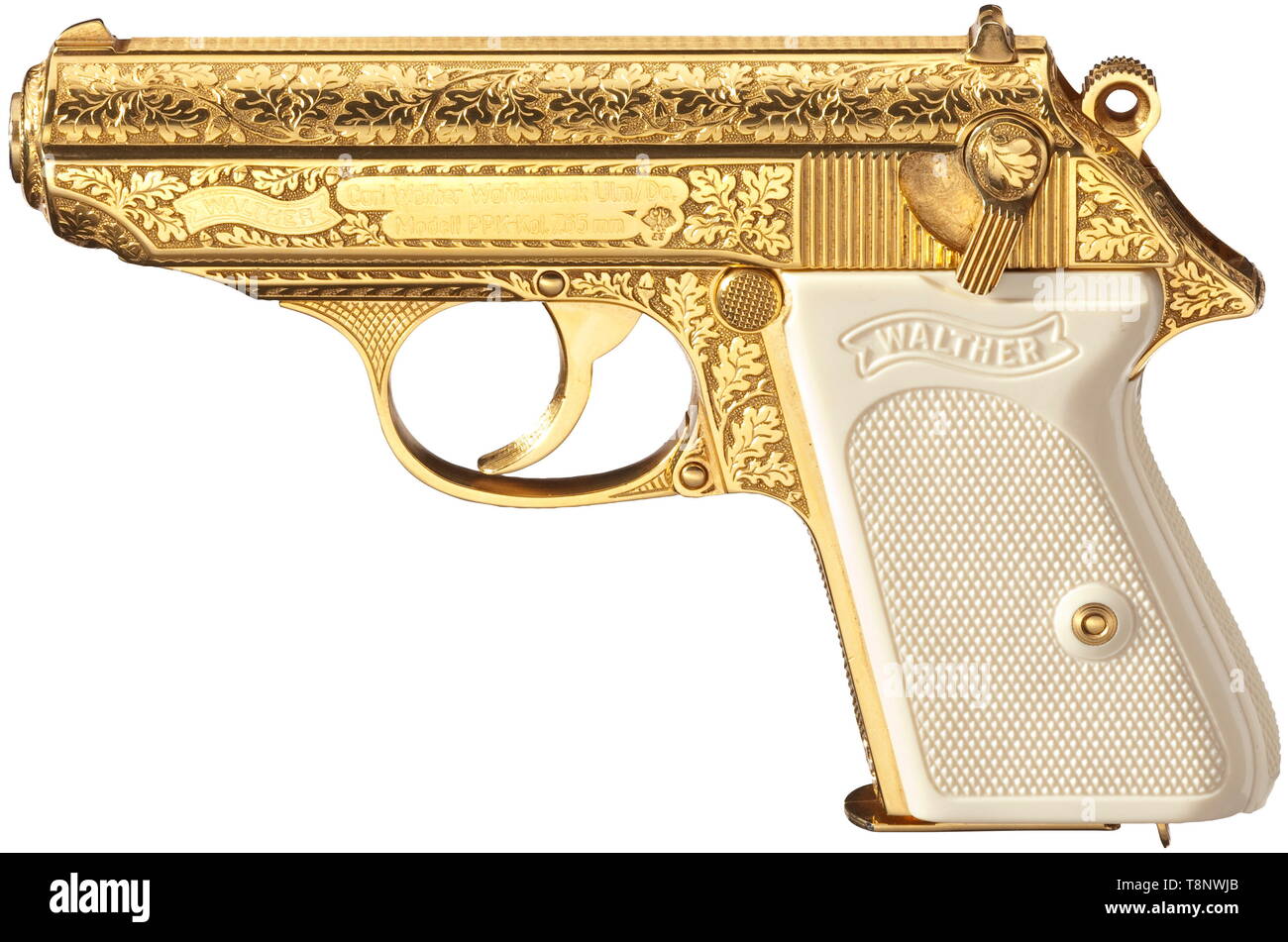 A Walther PPK, factory-engraved, gilded Cal. 7.65 mm, no. 154568 ...