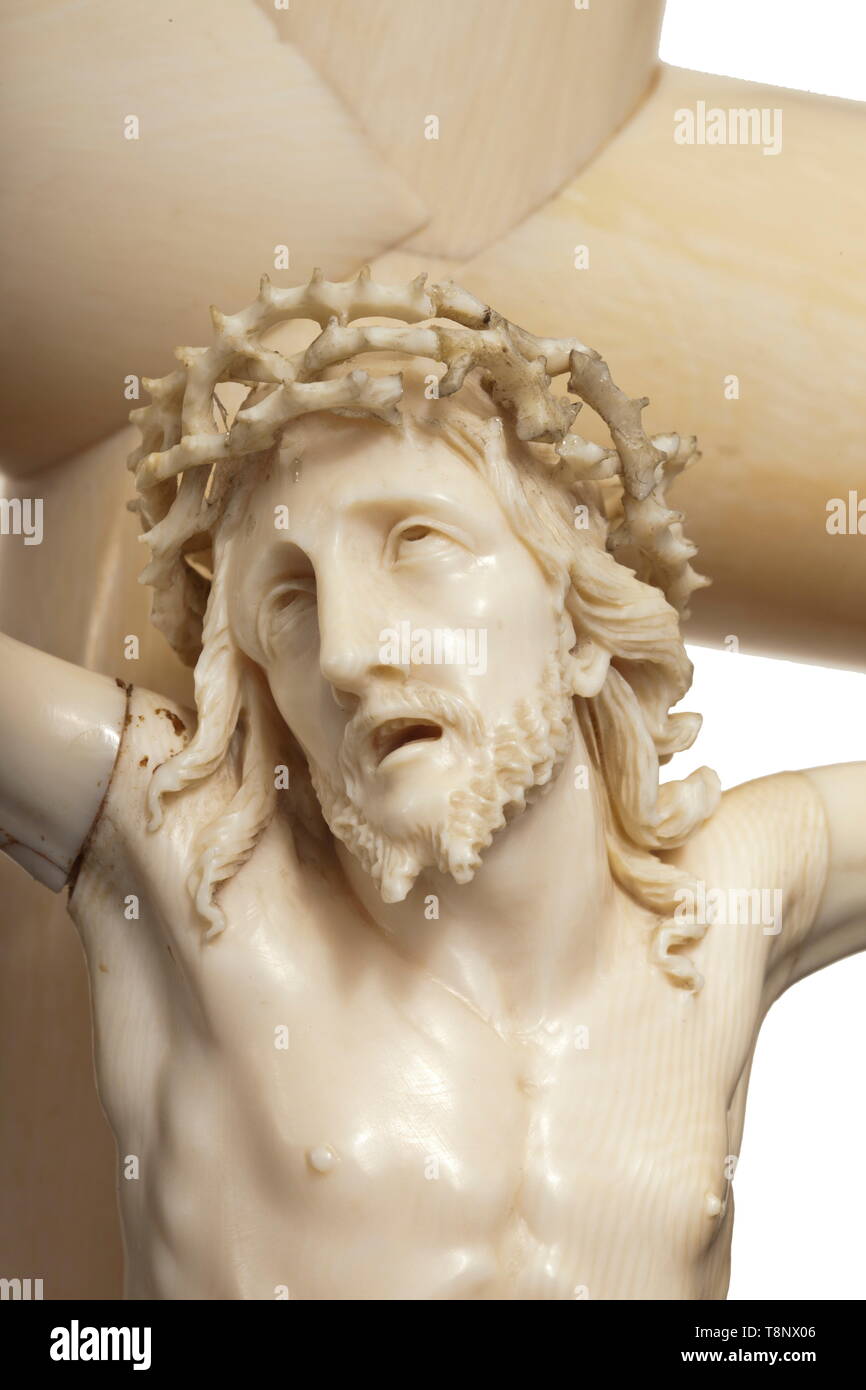 A South German ivory crucifix, 19th century Hollow cross made from ...