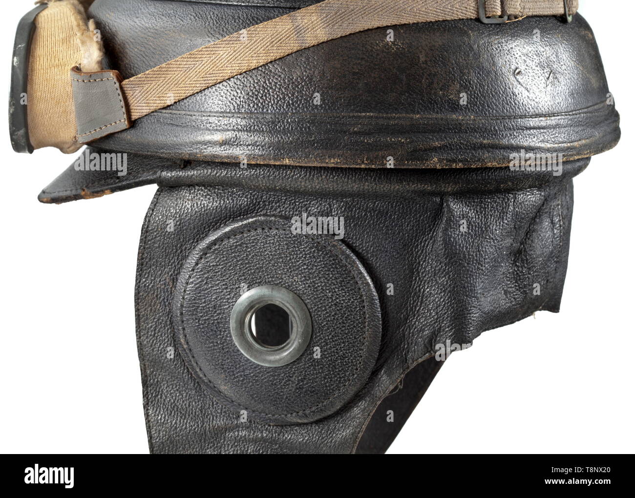 A French pilot's crash helmet type Roold Brown leather cover, offset ...