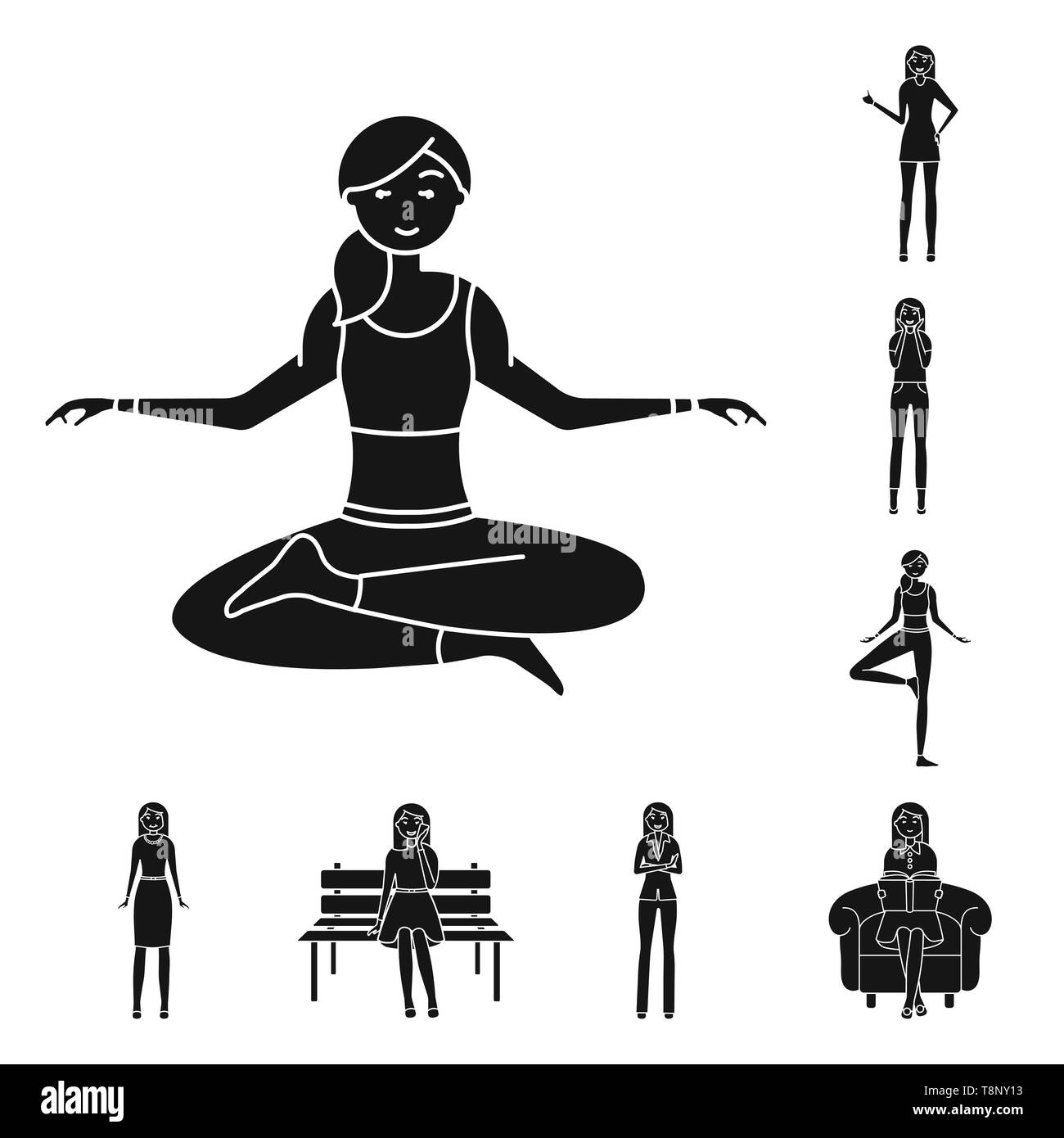 Vector illustration of emotions and female icon. Collection of emotions ...