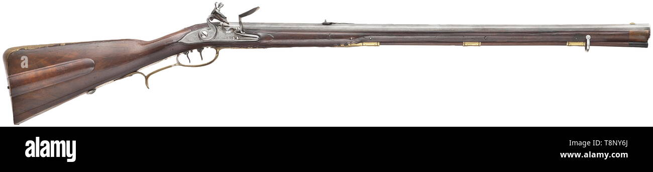 A German flintlock rifle, circa 1760 Rifled bore in 15.5 mm calibre ...