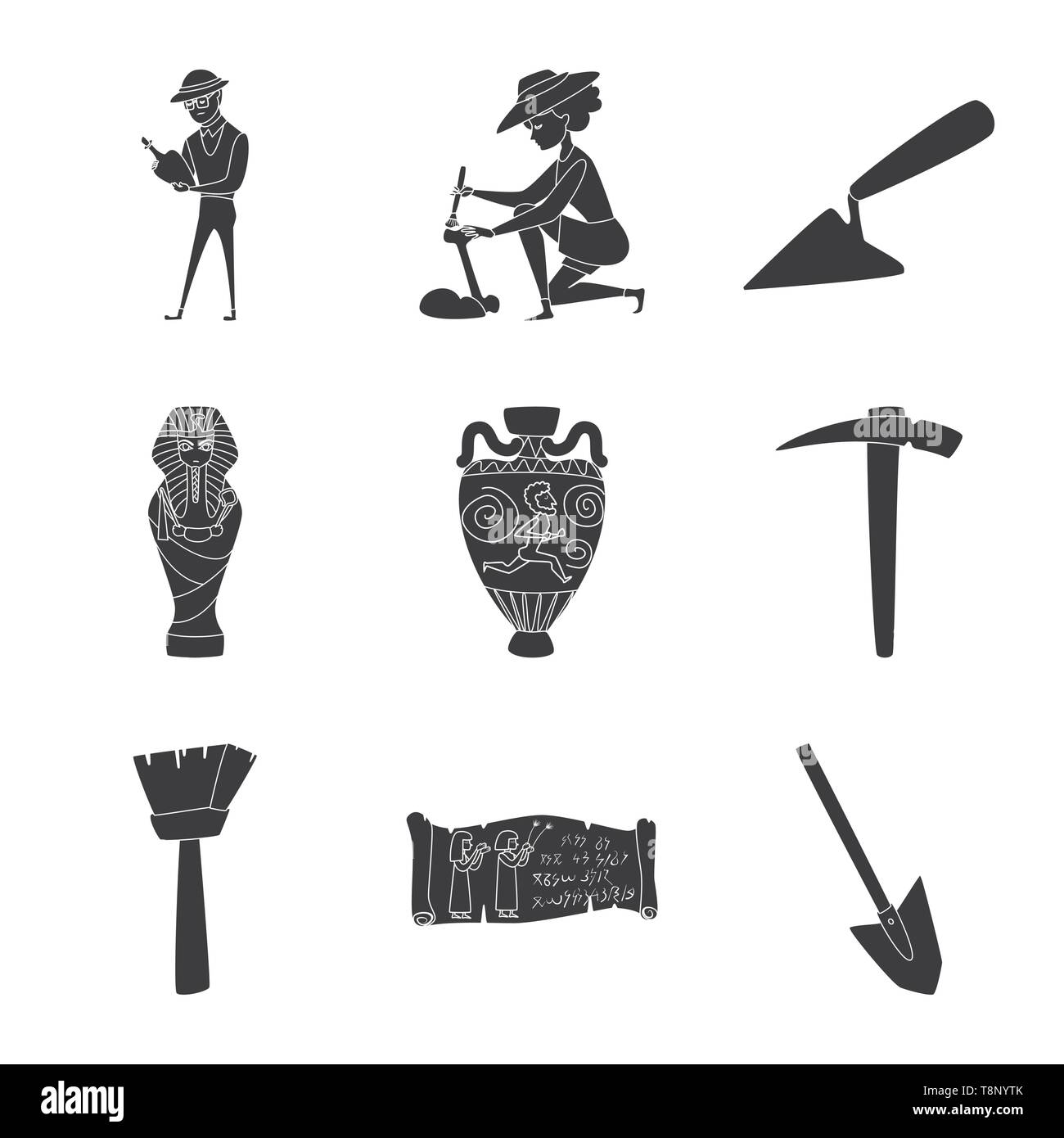archaeologist,tool,sarcophagus,amphora,pickaxe,brush,scroll,shovel ...