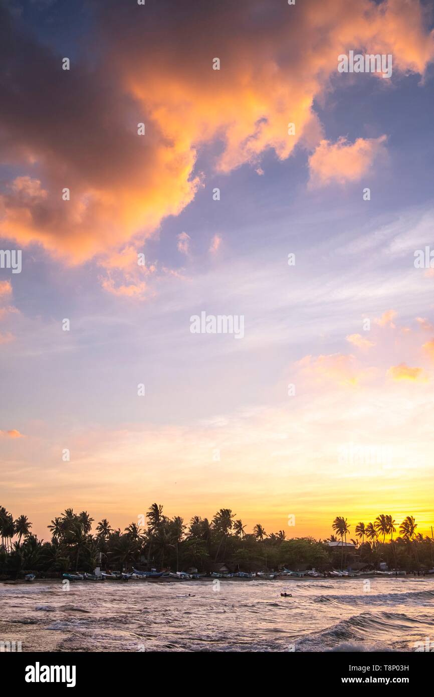 Sri Lanka, Eastern province, Pottuvil, sunset on Arugam bay beach Stock ...