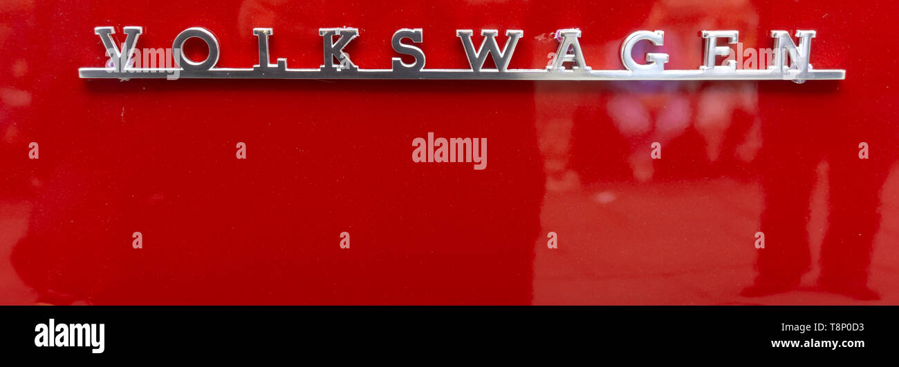 Braunschweig, Germany, April 7., 2019: The Volkswagen brand lettering ...