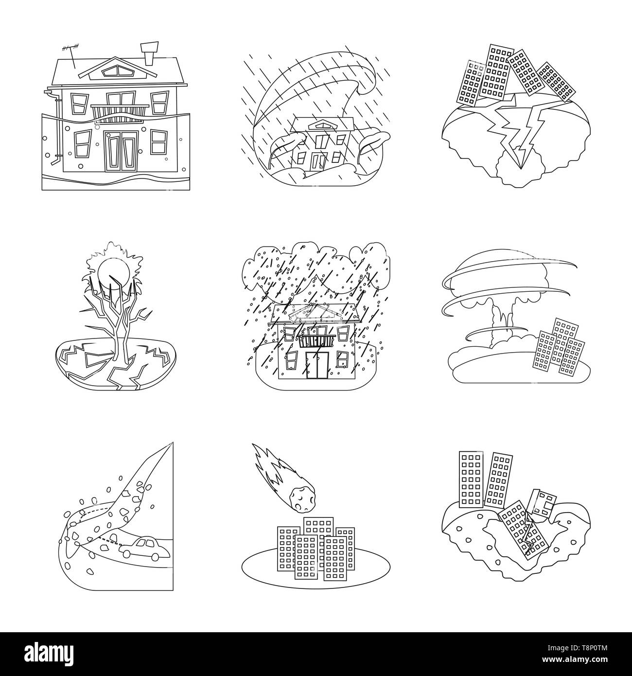 Vector design of cataclysm and disaster sign. Collection of cataclysm ...