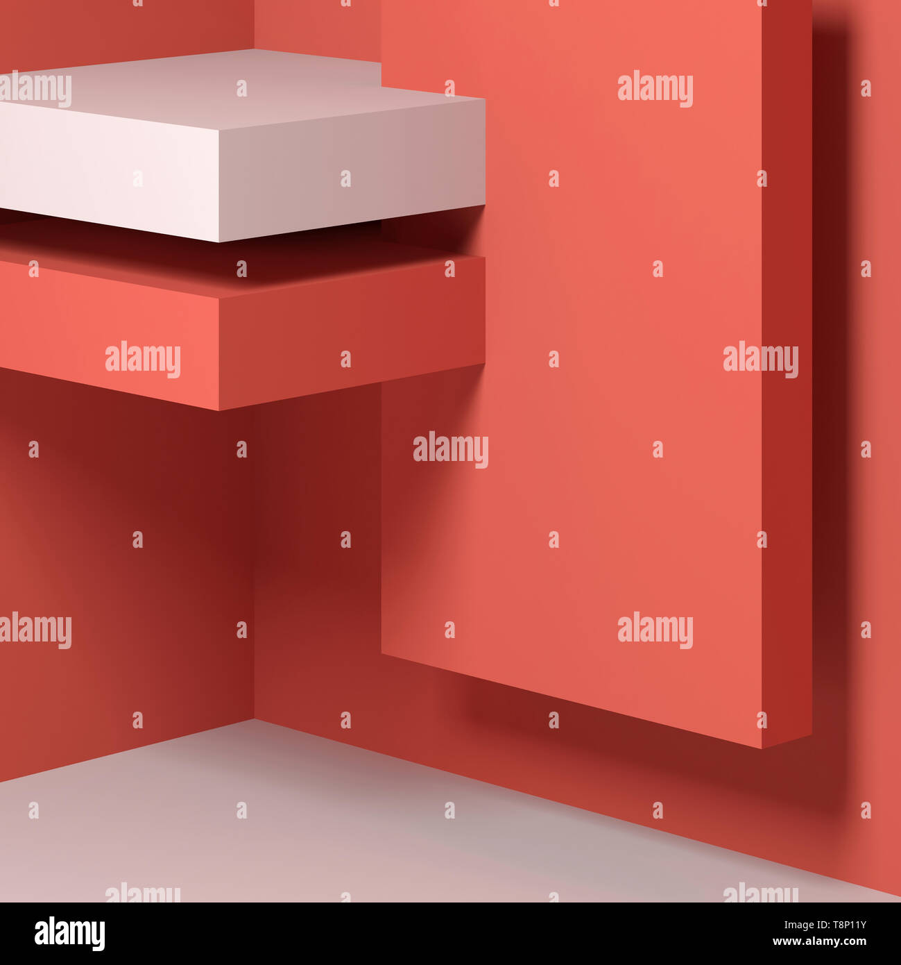 Abstract square digital background with red white minimal installation ...