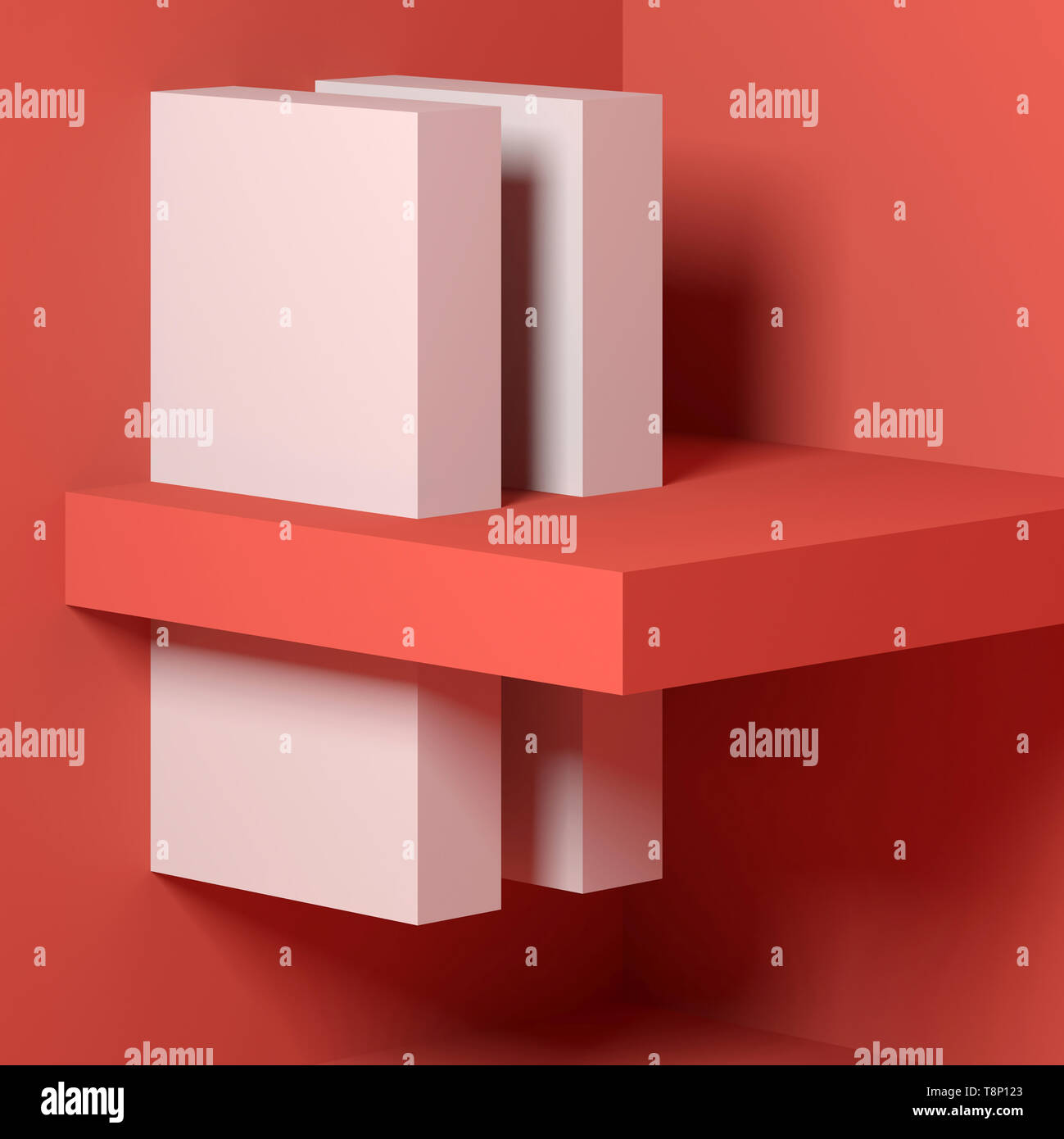 Abstract square digital background with red white minimal installation ...