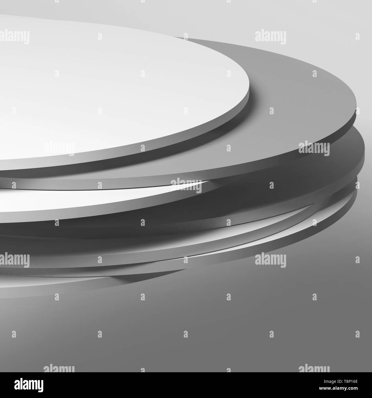 Installation of random shifted gray discs, abstract white square ...