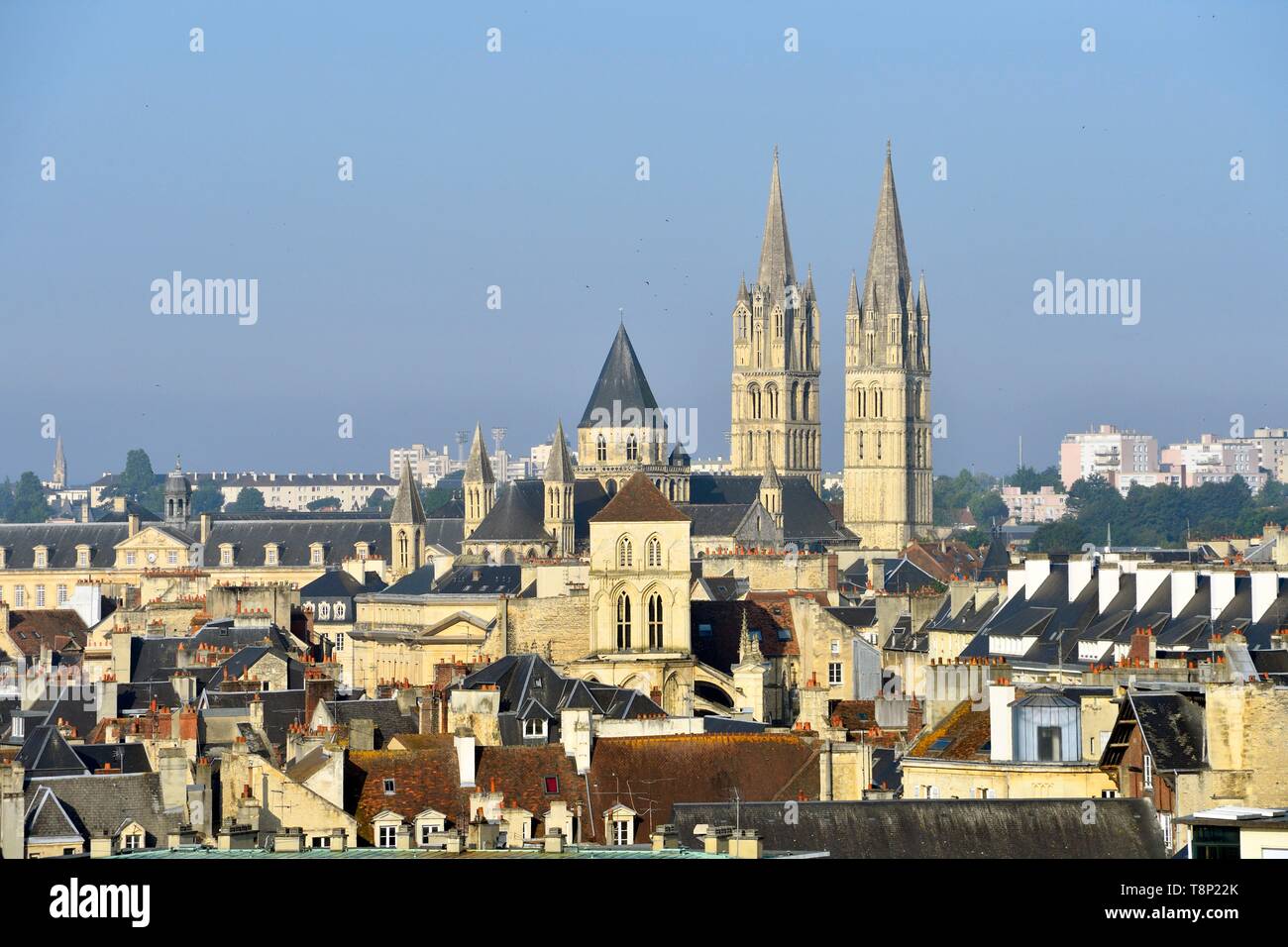 France, Calvados, Caen, view of the old town from the castle of William ...