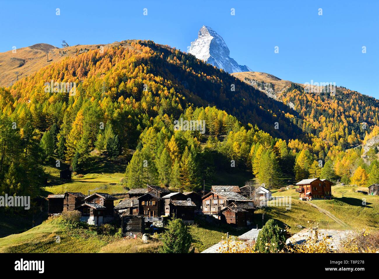 Switzerland, canton of Valais, Zermatt, hamlet Blatten (1738) in front ...