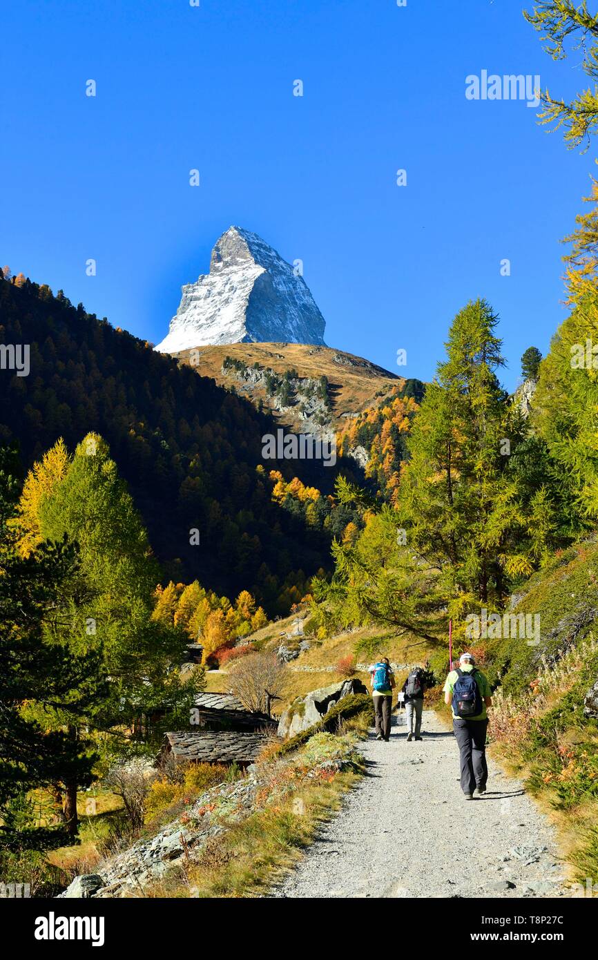 Switzerland, canton of Valais, Zermatt, hamlet Zmutt in front of the ...