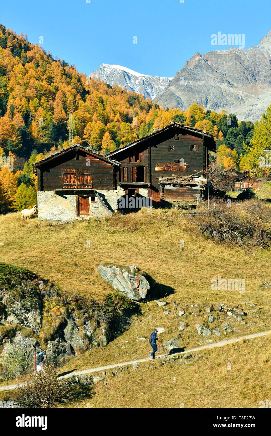 Switzerland, canton of Valais, Zermatt, hamlet Zmutt at the foot of the ...