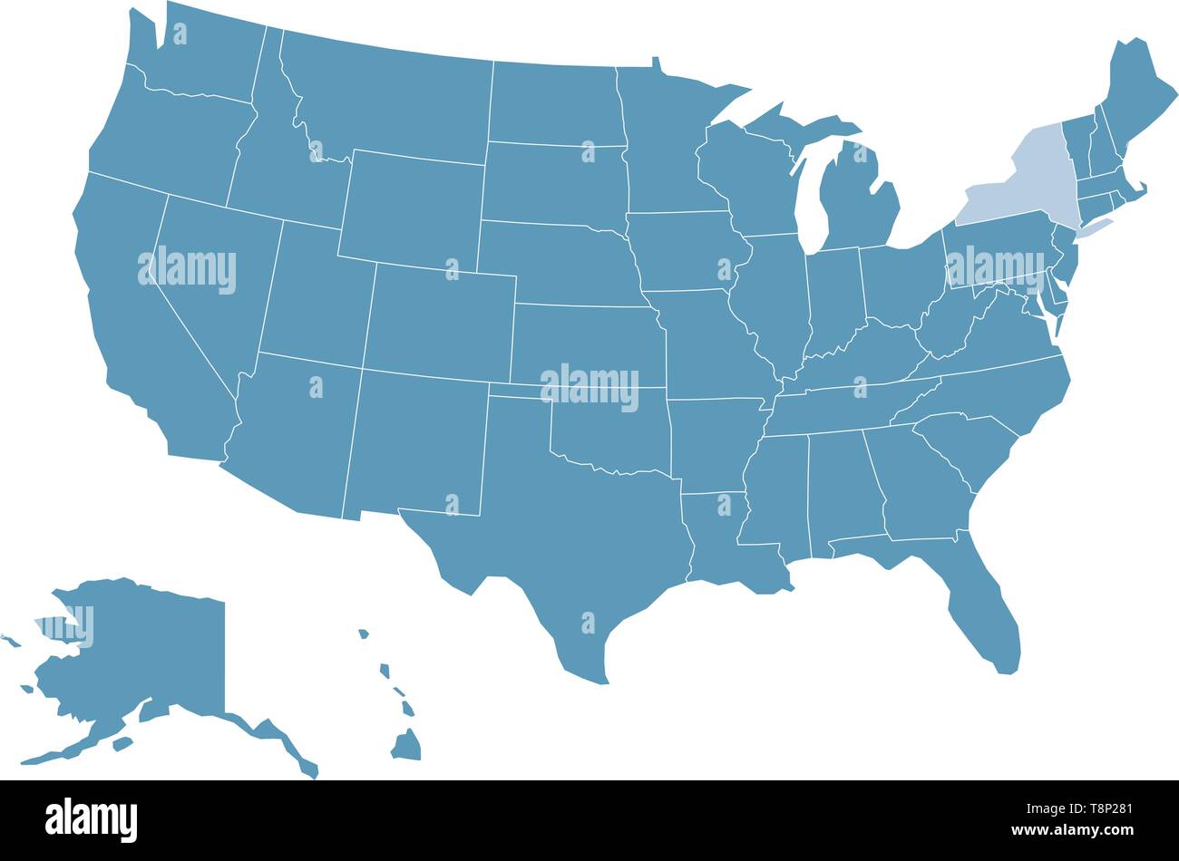 Map of the United States with New York highlighted Stock Vector Image ...
