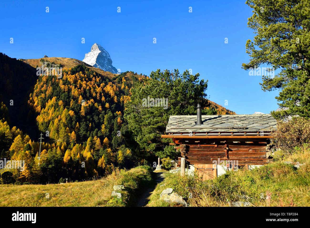 Switzerland, canton of Valais, Zermatt, hamlet Zmutt in front of the ...