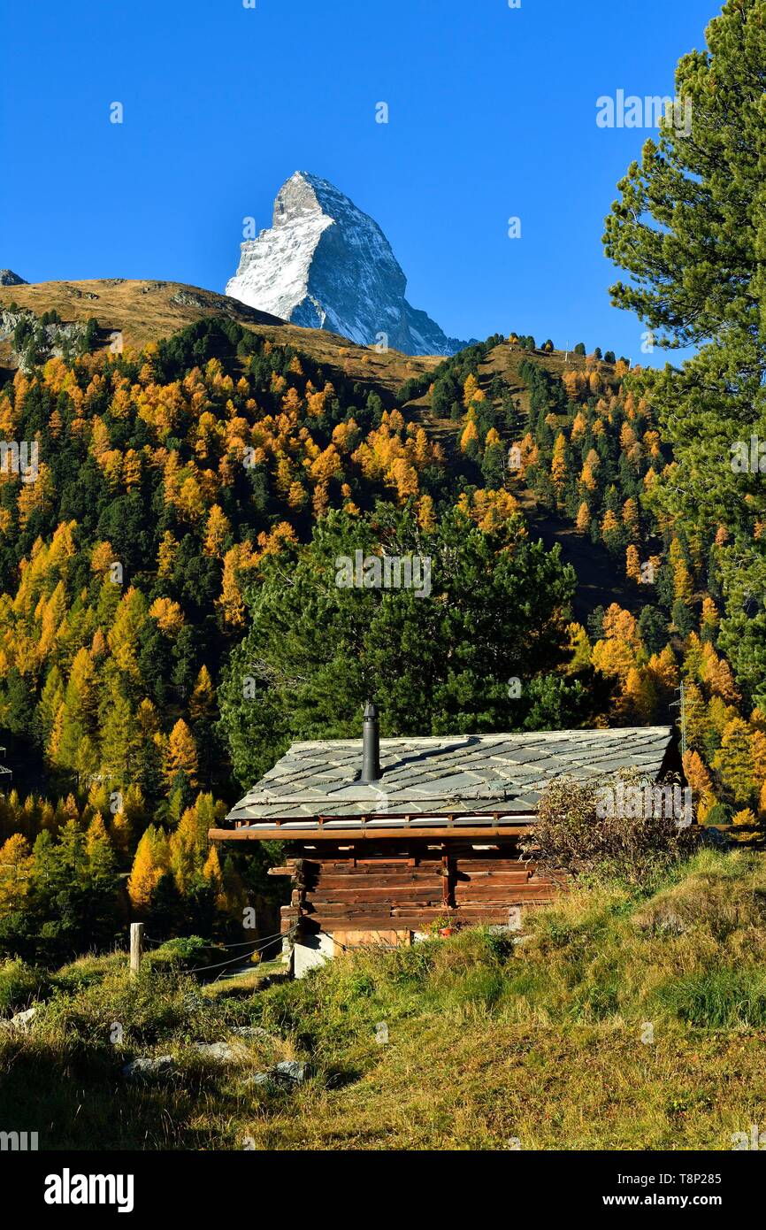 Switzerland, canton of Valais, Zermatt, hamlet Zmutt in front of the ...