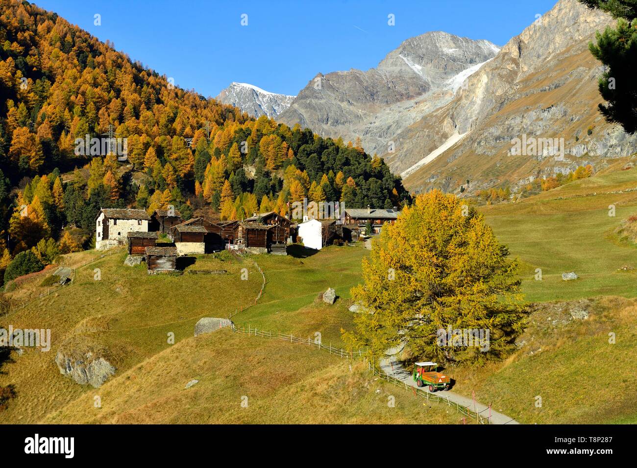 Switzerland, canton of Valais, Zermatt, hamlet Zmutt at the foot of the ...