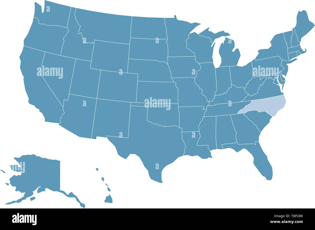 Map of the United States with North Carolina highlighted Stock Vector ...