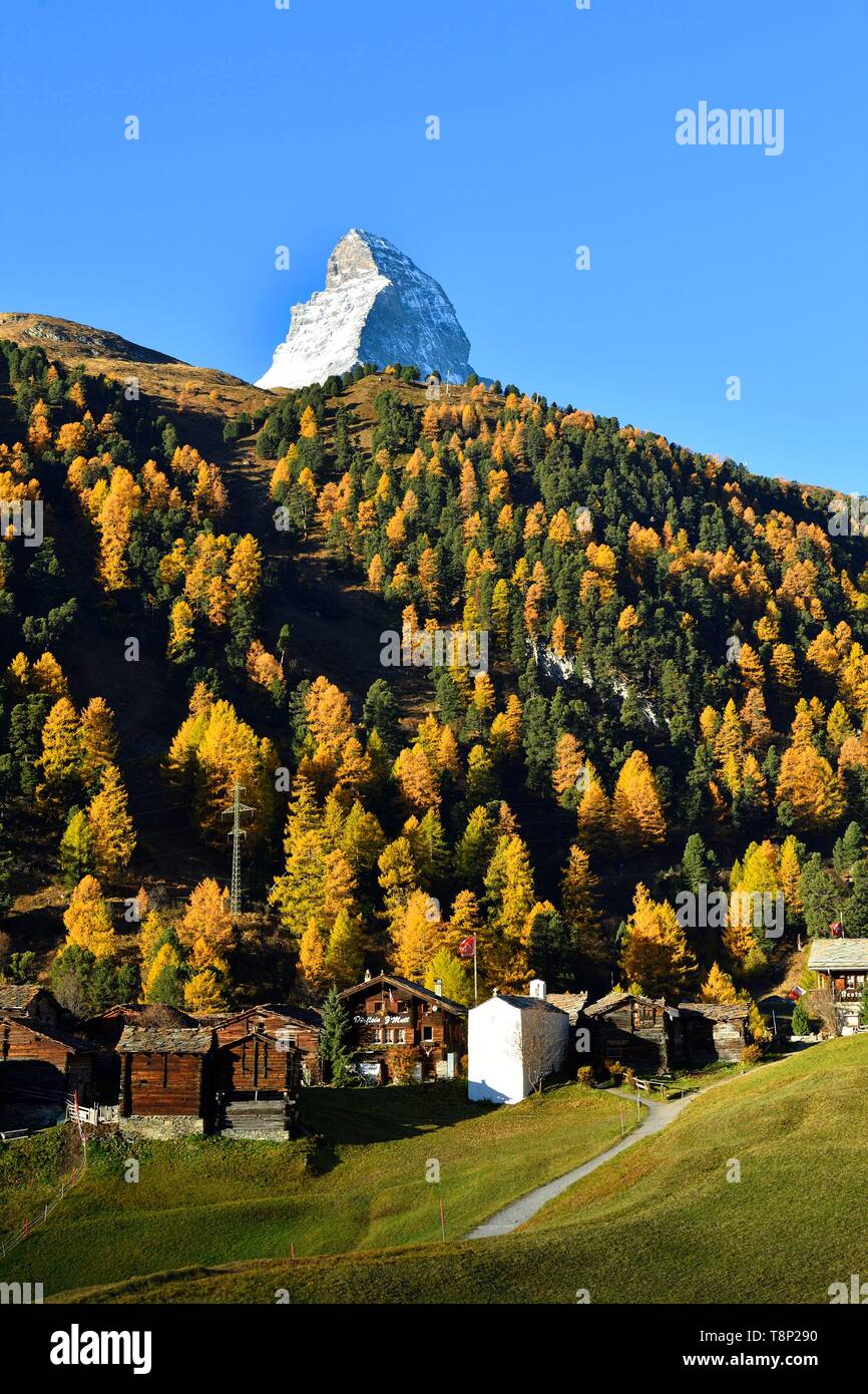 Switzerland, canton of Valais, Zermatt, hamlet Zmutt in front of the ...
