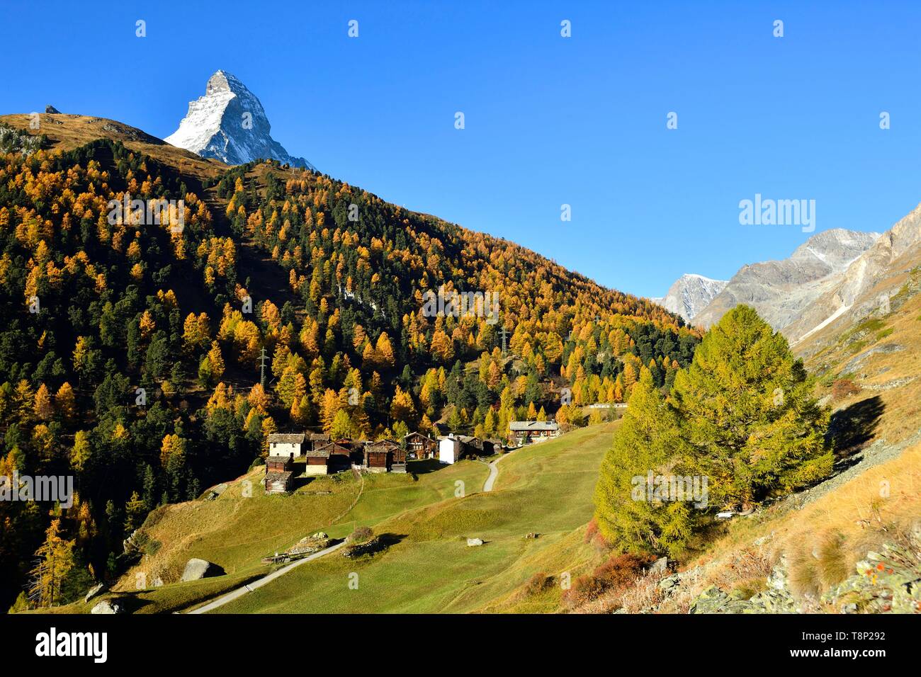 Switzerland, canton of Valais, Zermatt, hamlet Zmutt in front of the ...