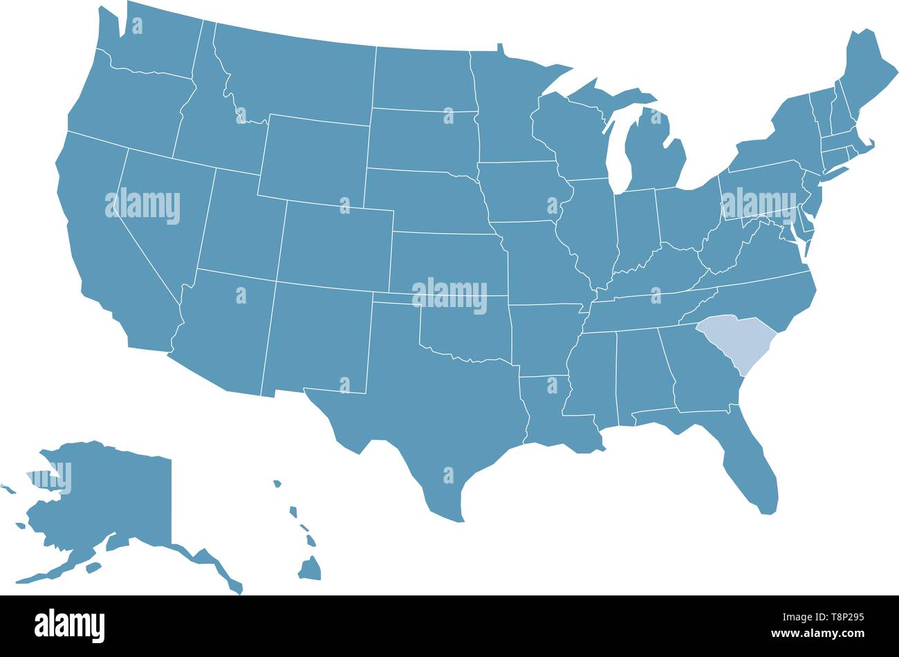 Map of the United States with South Carolina highlighted Stock Vector ...