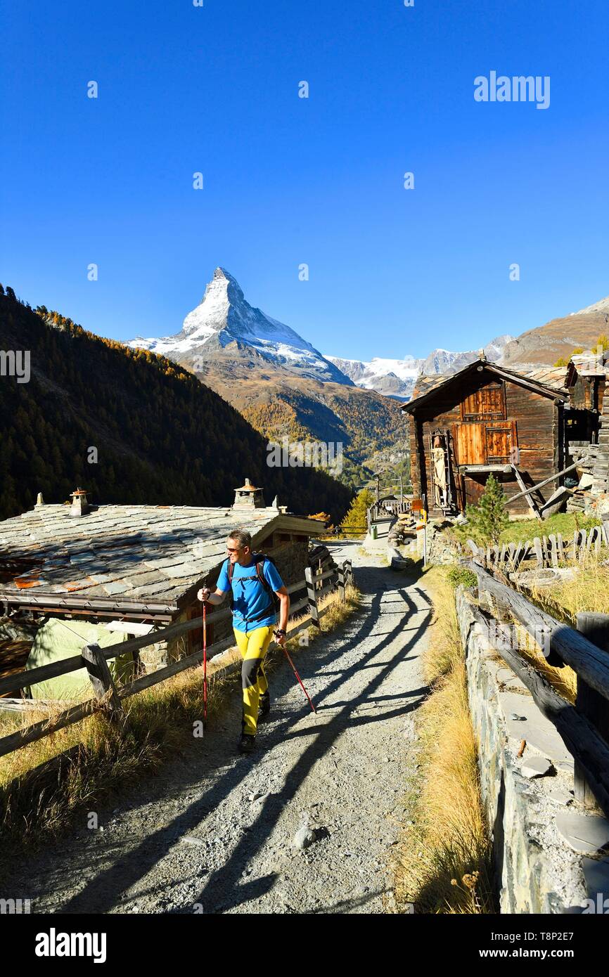 Switzerland, canton of Valais, Zermatt, hamlet Findeln in front of the ...