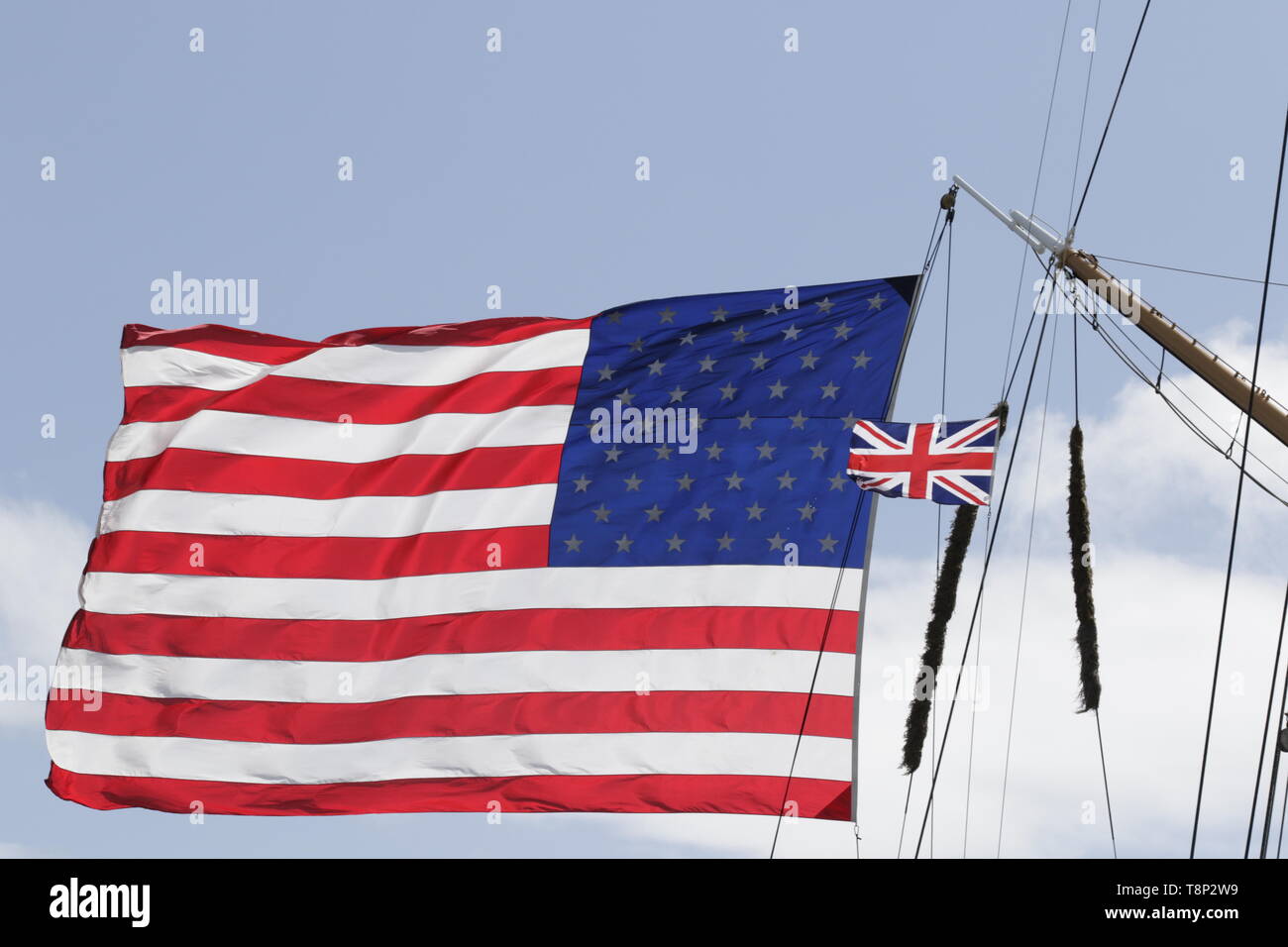 US Ensign and Union flag on USCG barque EAGLE Stock Photo - Alamy