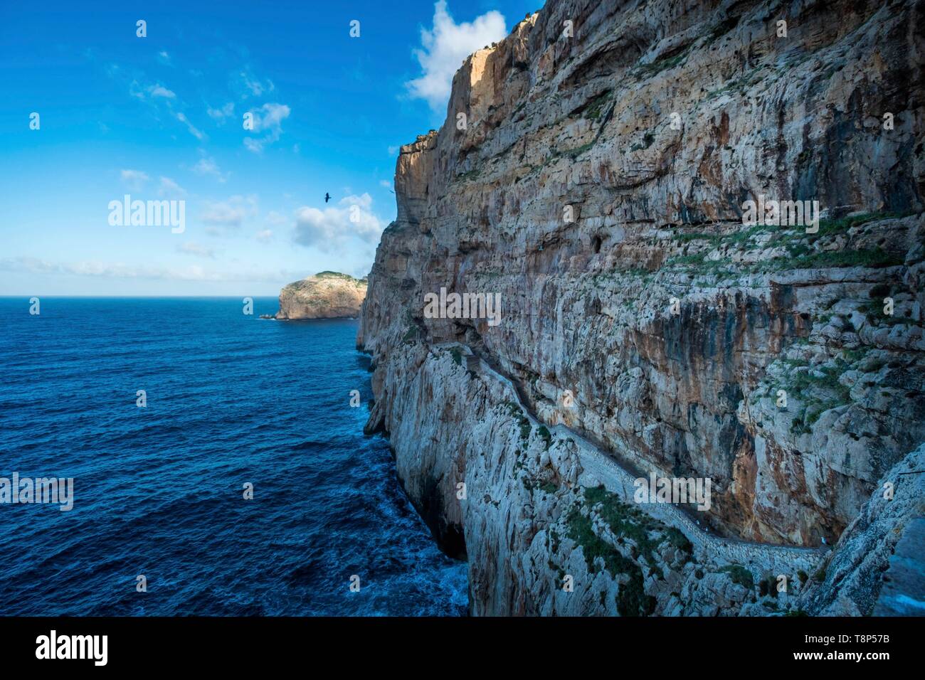 Italy, Sardinia, Alghero, Capo Caccia, access stairways to the Neptune ...