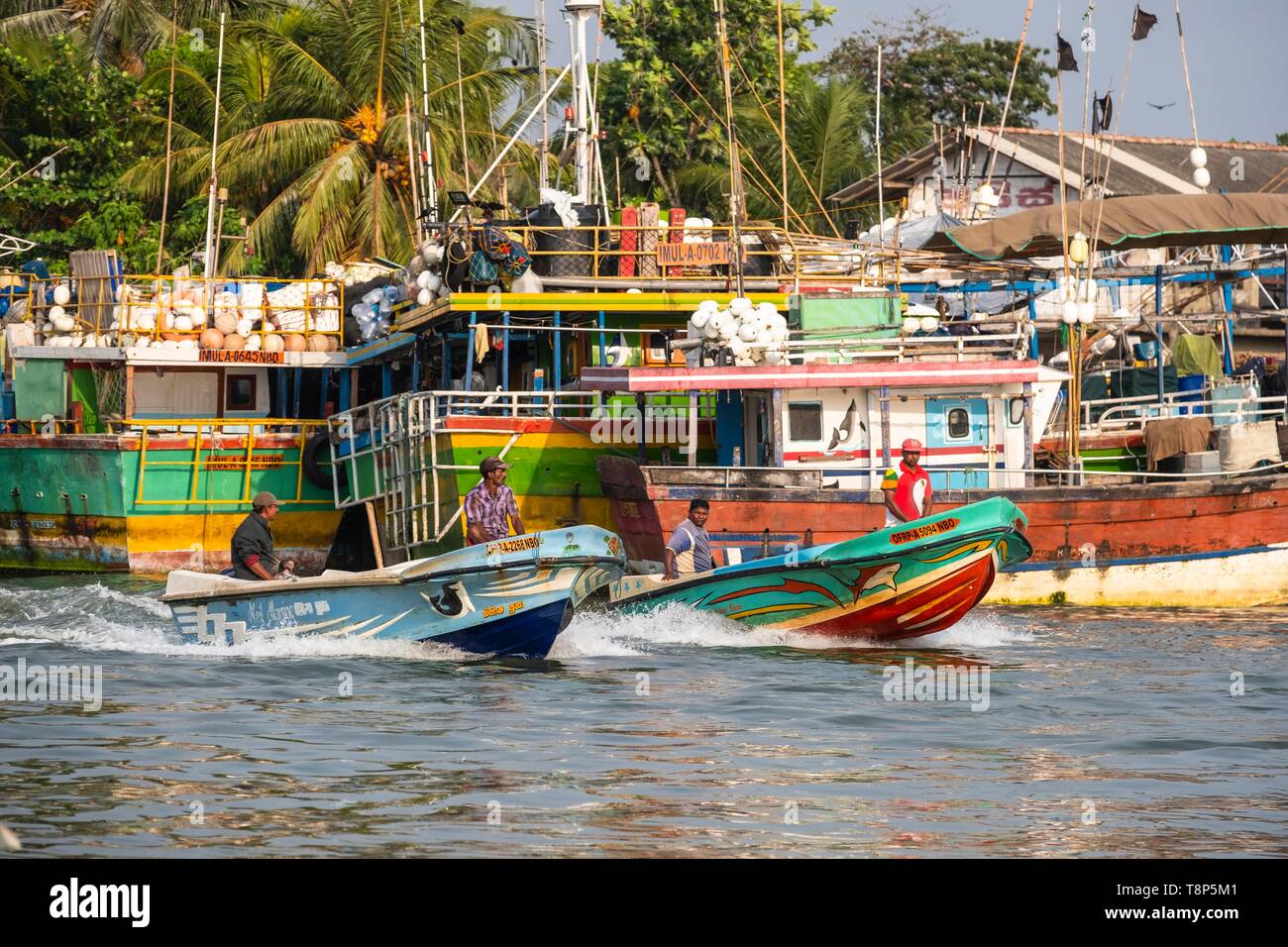 Sri Lanka, Western province, Negombo, fishing boats in Negombo lagoon ...