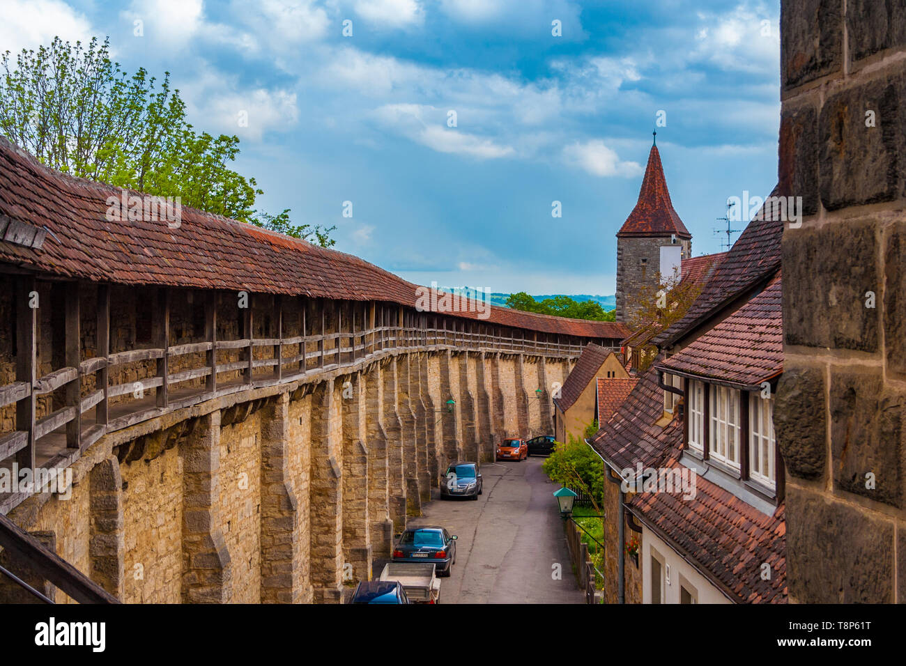 Great panoramic view of the walkable battlements leading to a ...