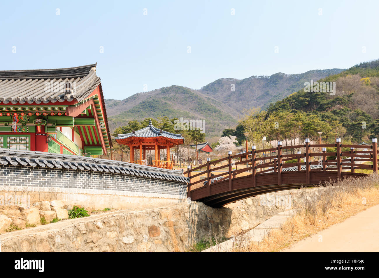landscape of Korean garden with Korean traditional house, Hanok Stock ...