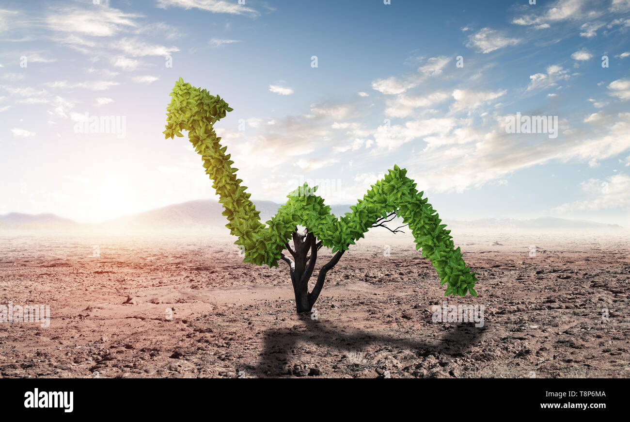 Green plant in shape of of grow up trend in desert Stock Photo - Alamy