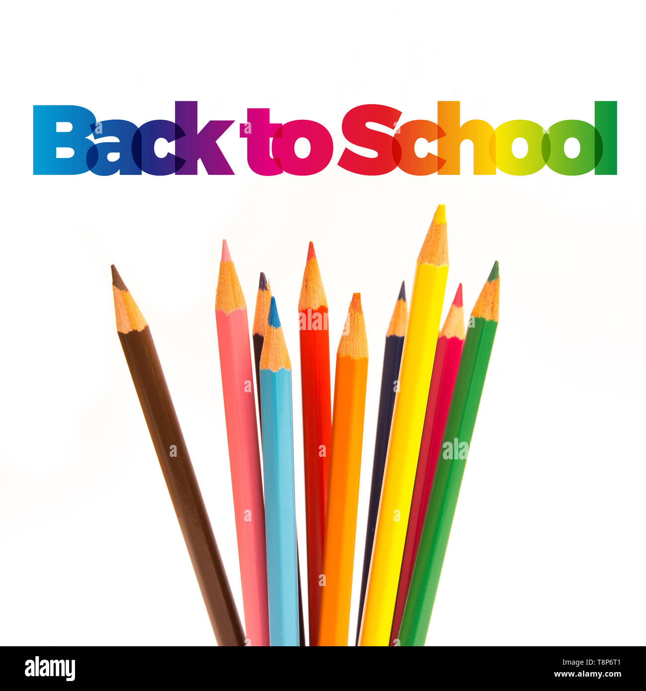 Back to school. Color pencils isolated on white background. Text Stock ...
