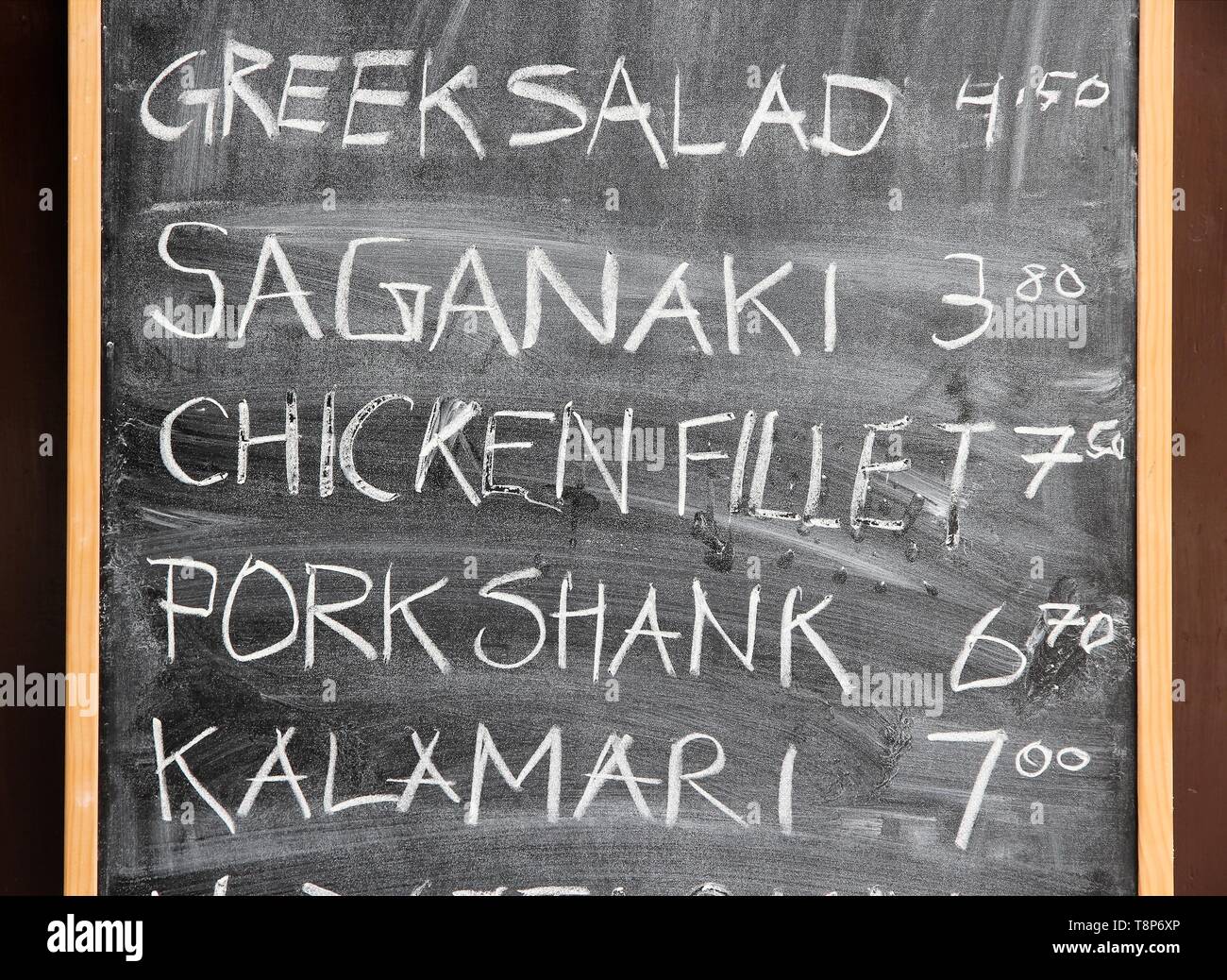 Restaurant menu in Crete island - Greek cuisine blackboard Stock Photo ...