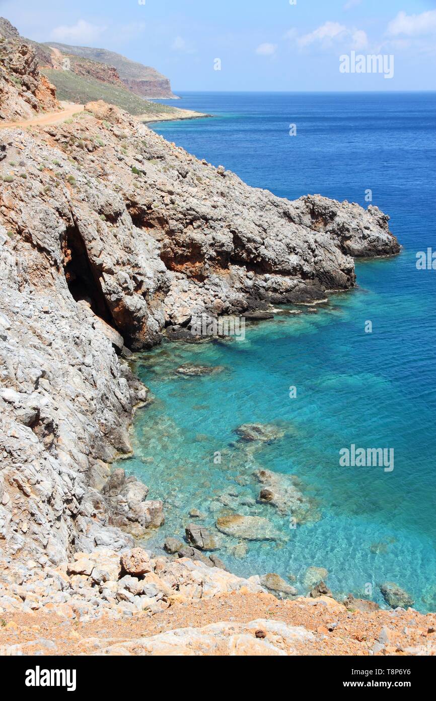 Coast of Crete island in Greece. Coastline near Kissamos Stock Photo ...