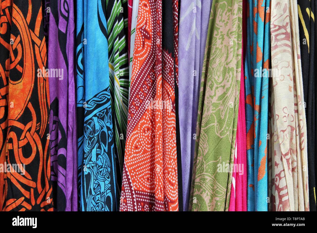Colorful scarves at a market in Greece. Colors of textiles Stock Photo ...