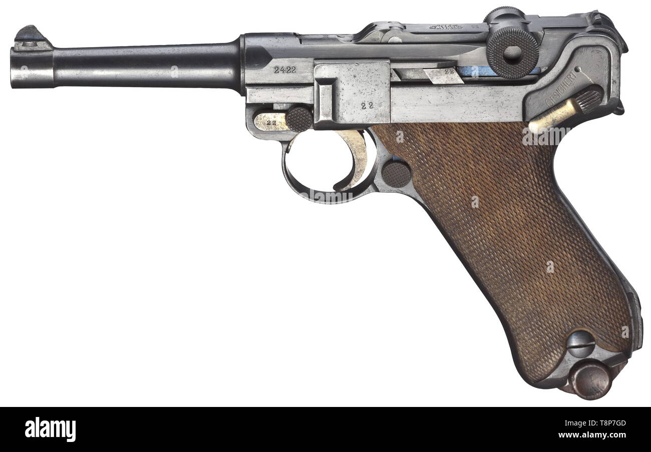 Small arms, pistols, Luger Pistol 08 Parabellum, caliber 9 mm ...