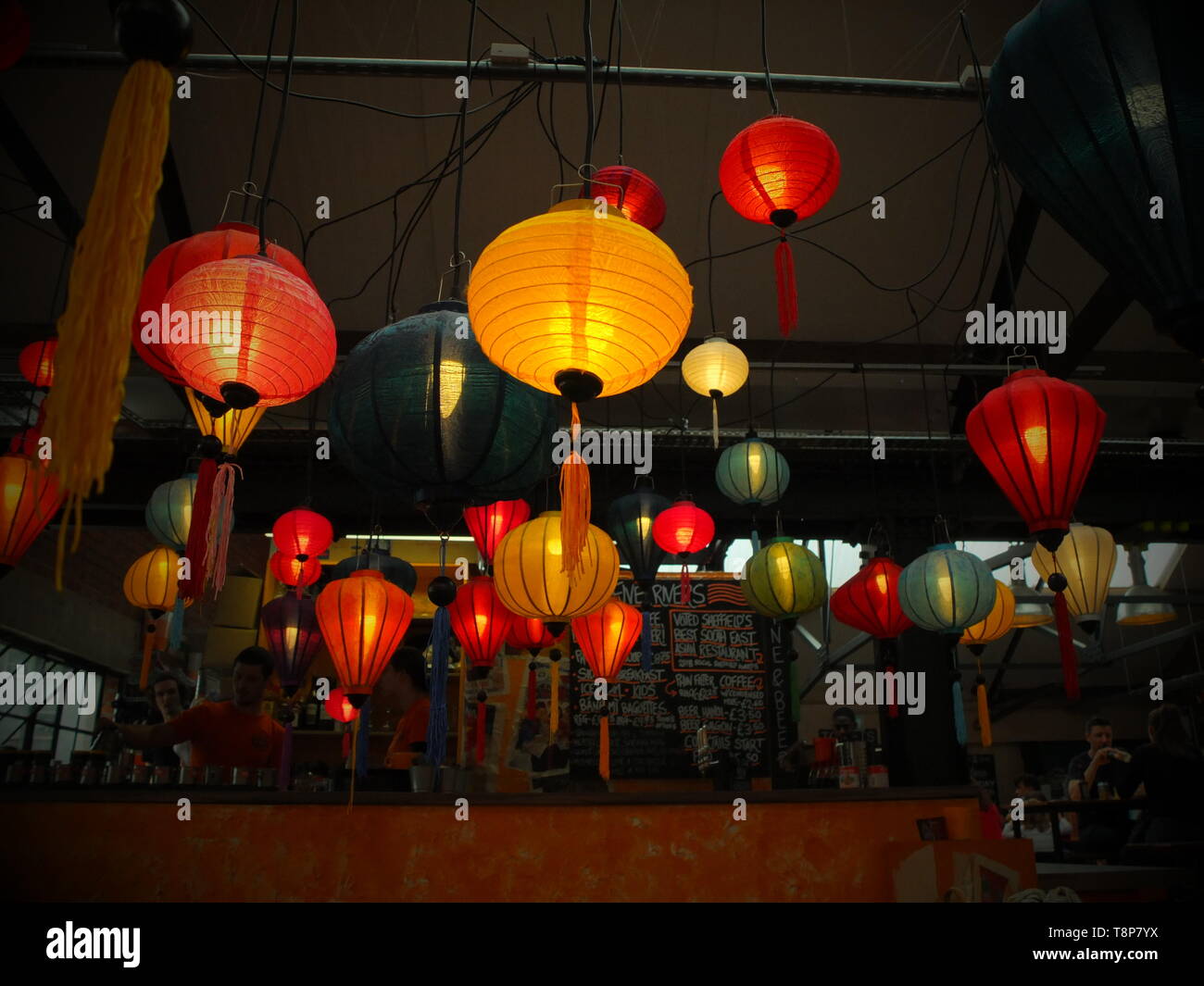 Vietnamese paper lanterns at Five Rivers restaurant at Cutlery Works, a ...