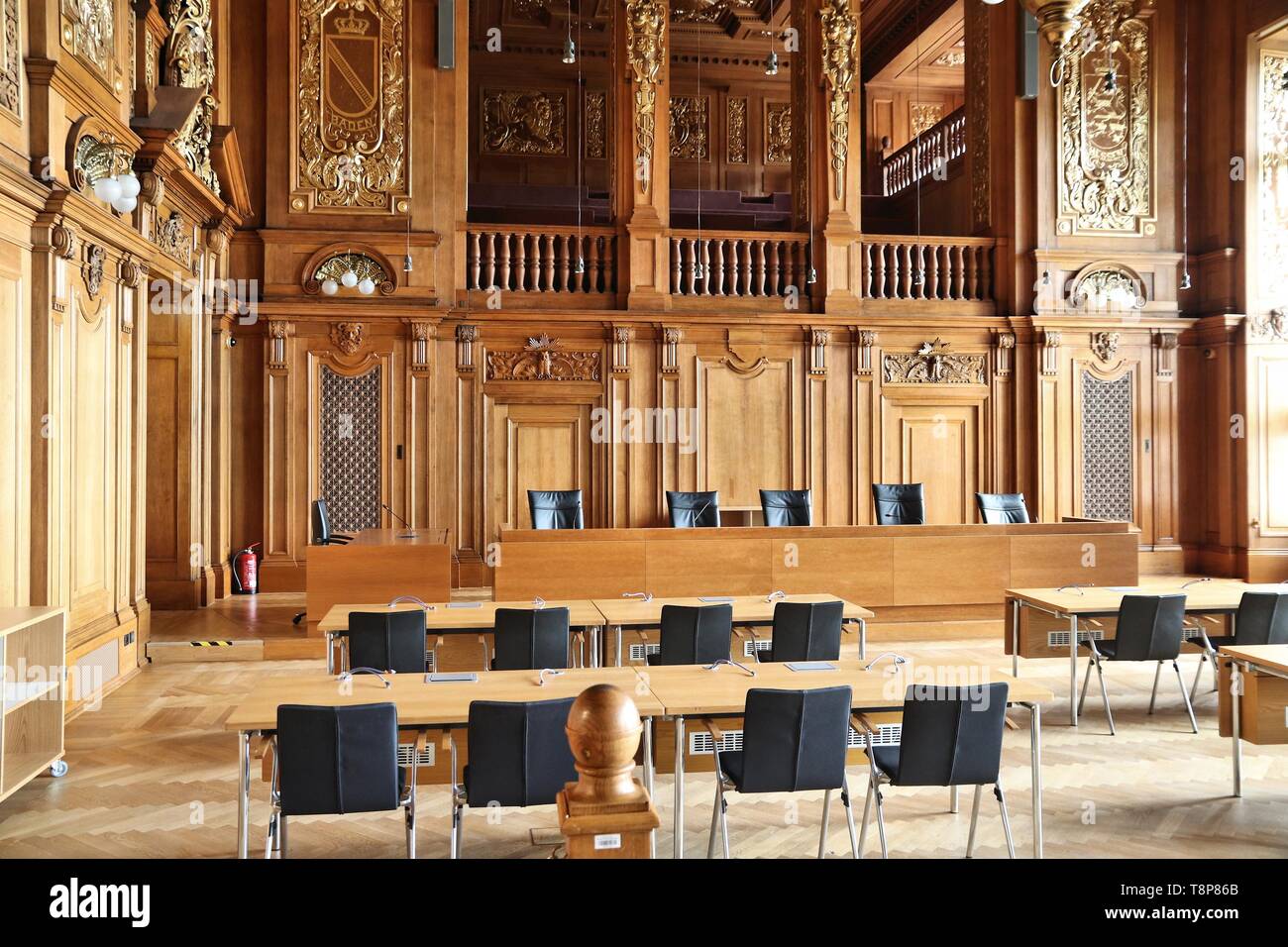 LEIPZIG, GERMANY - MAY 9, 2018: Timber clad court room of Federal ...