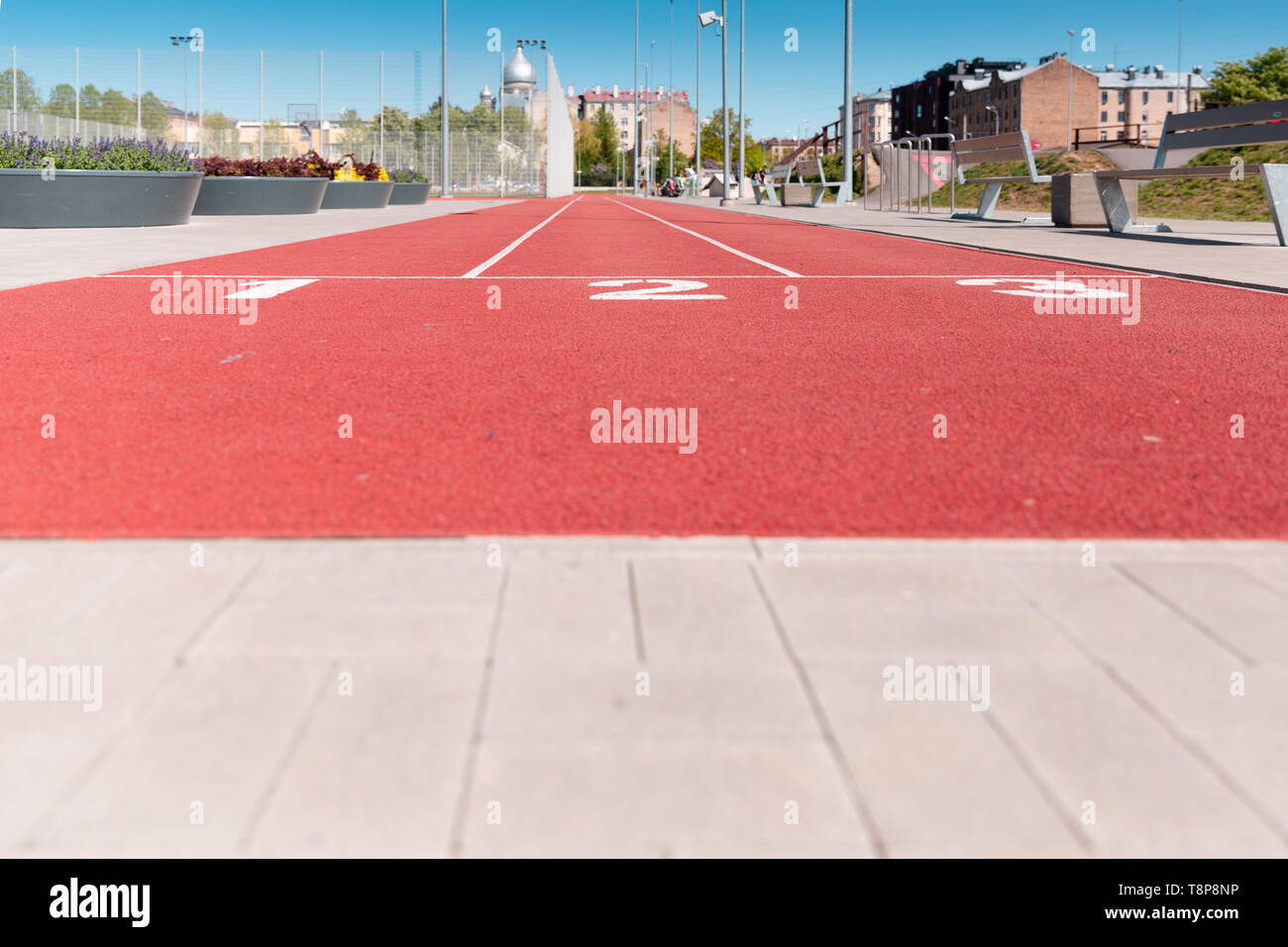 Running track lane numbers hi-res stock photography and images - Alamy